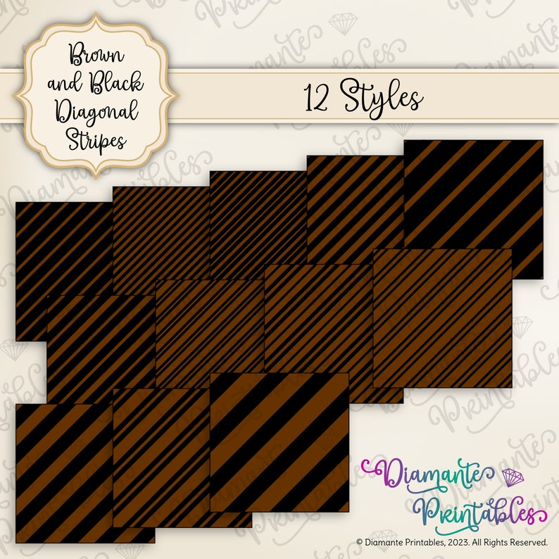 Brown and Black Diagonal Stripes Digital Paper Pack | 12 Styles | 4 ...