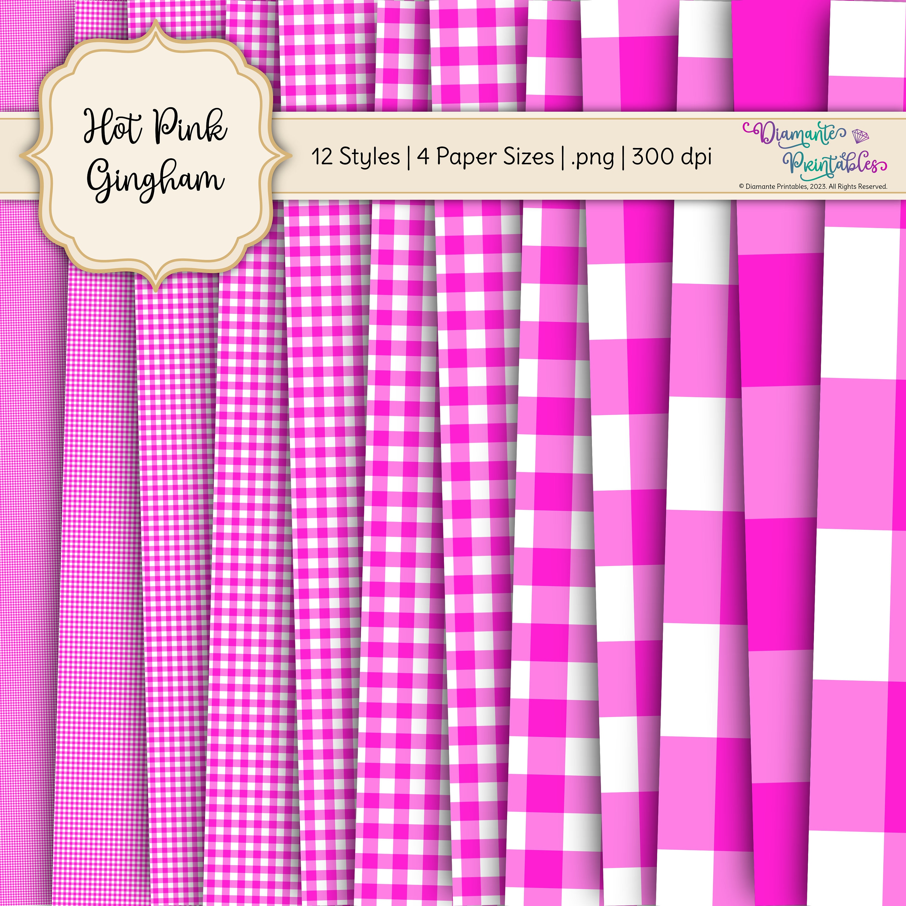 Hot Pink Gingham Digital Paper Pack | 12 Styles | 4 Sizes | Instant ...