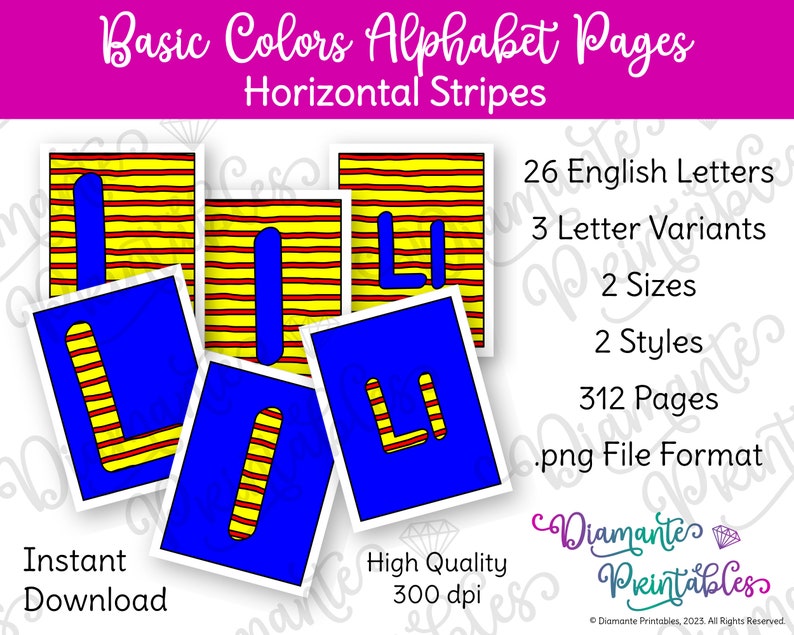 Printable Alphabet Poster Bundle | Horizontal Stripes Bulletin Board ...