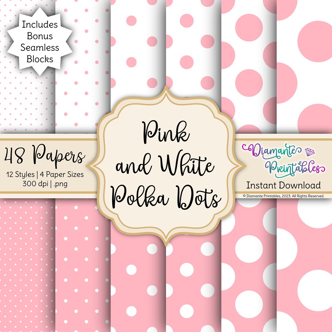 Pink and White Polka Dots Digital Paper Pack | 12 Styles | 4 Sizes ...