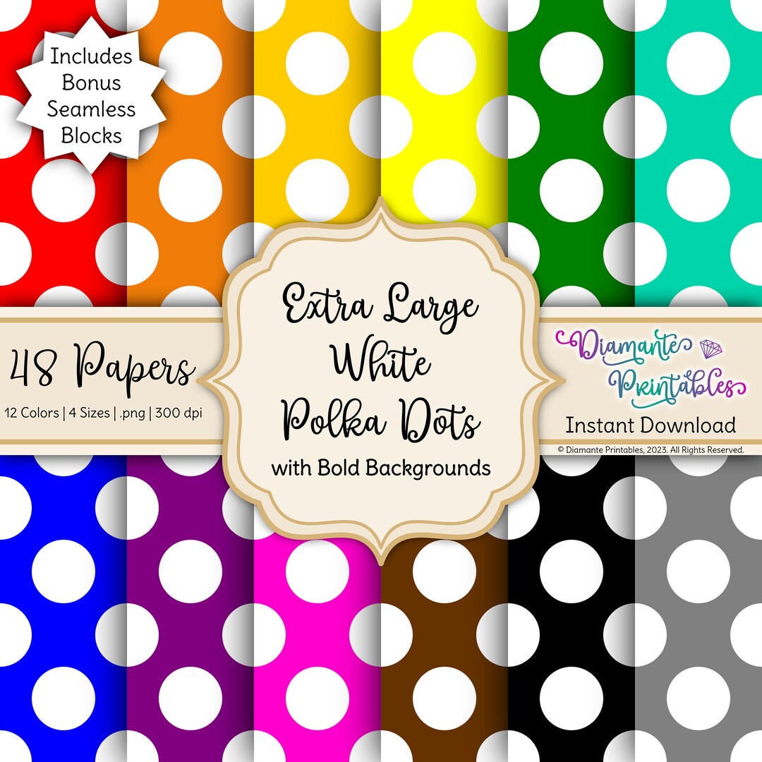 Extra Large White Polka Dots on Bold Backgrounds Digital Paper - Etsy