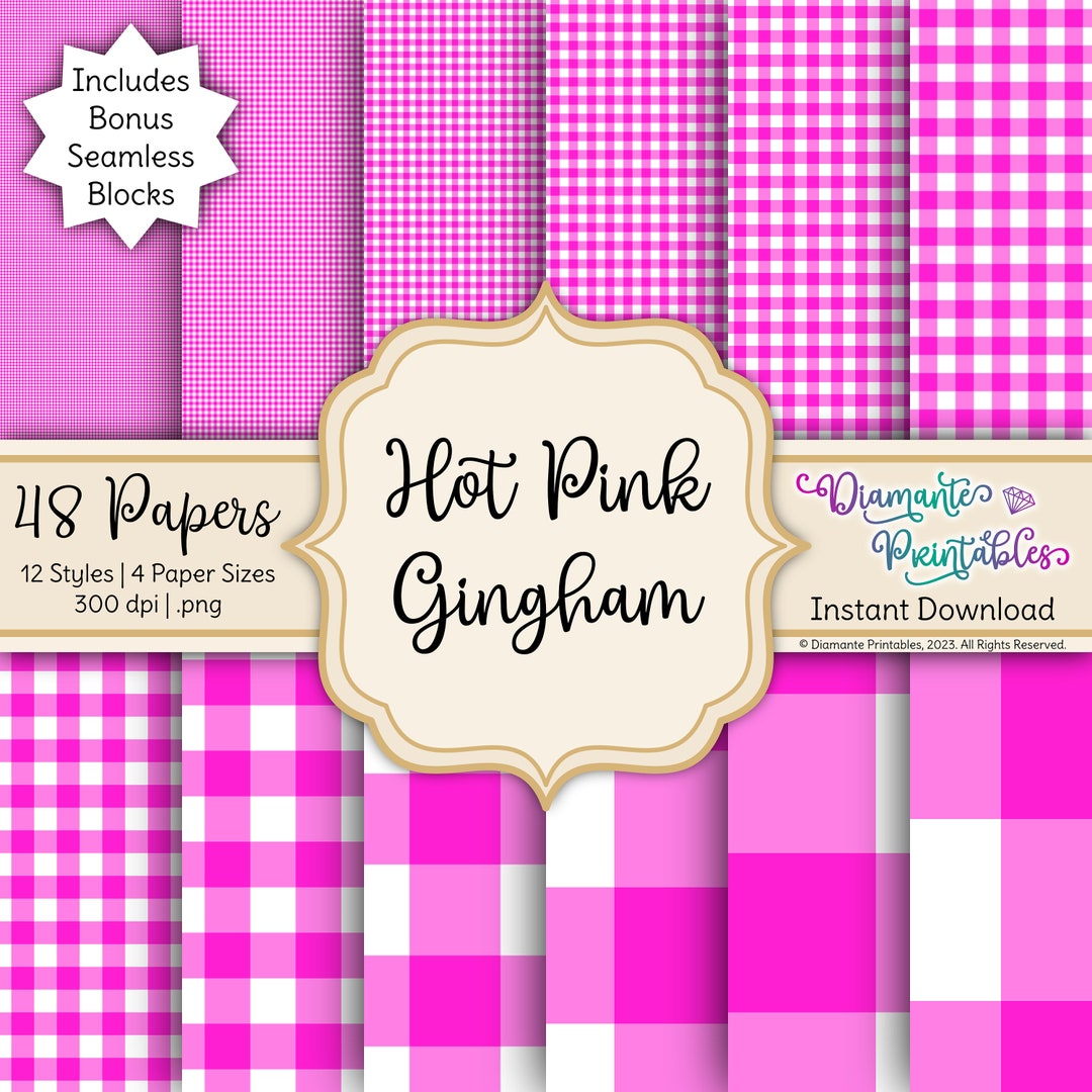 Hot Pink Gingham Digital Paper Pack | 12 Styles | 4 Sizes | Instant ...