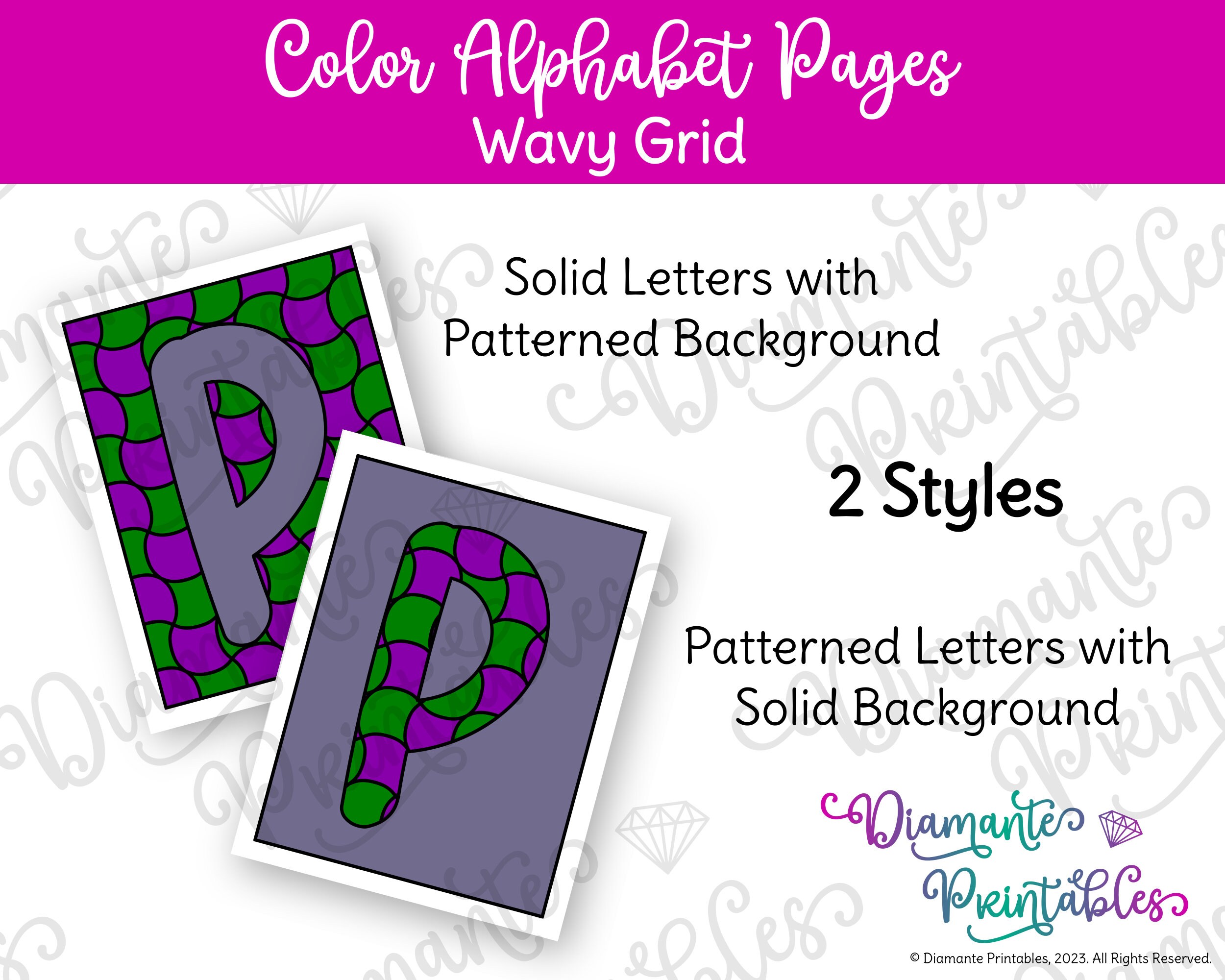 Printable Alphabet Poster Bundle | Wavy Grid Bulletin Board Letters ...