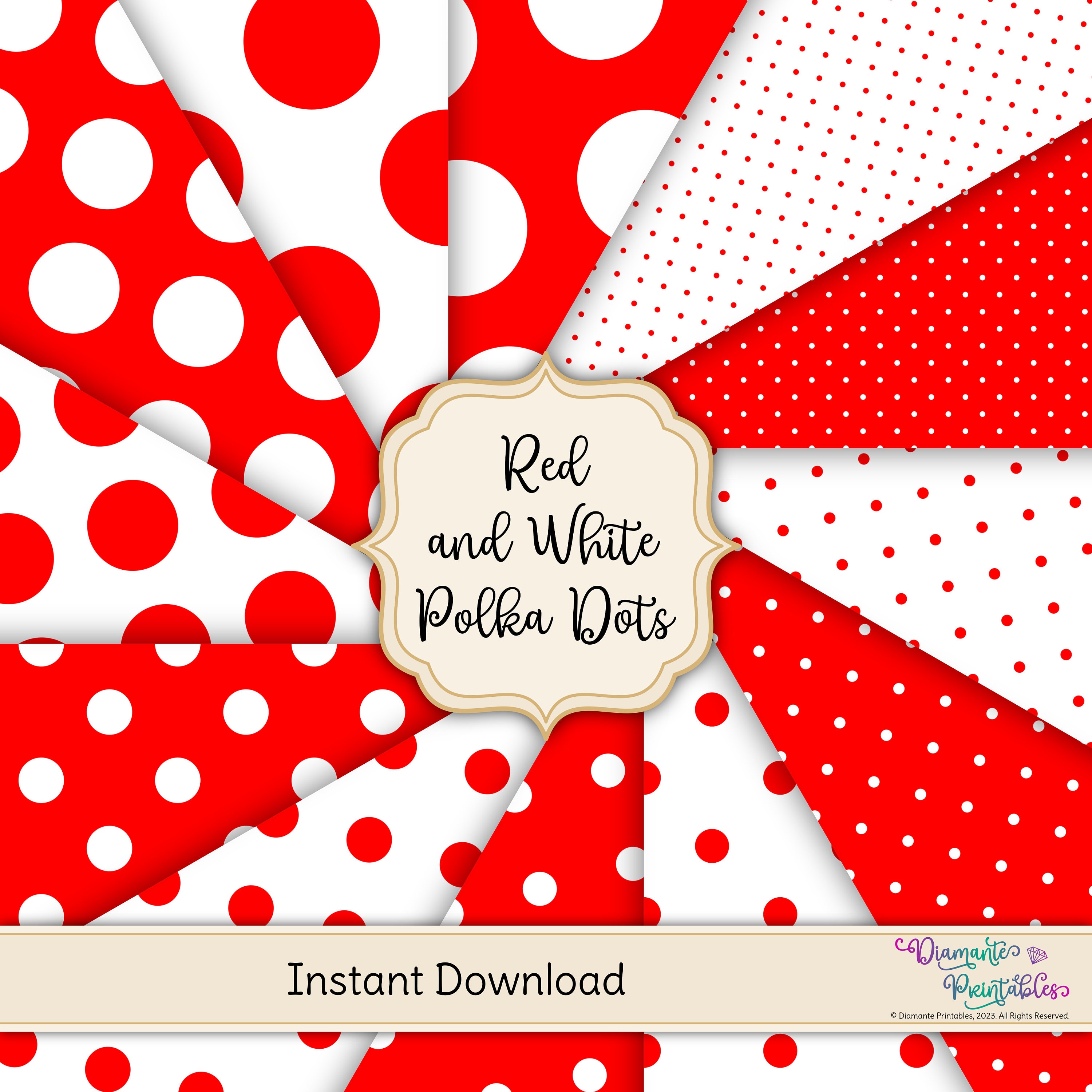 Red and White Polka Dots Digital Paper Pack | 12 Styles | 4 Sizes ...