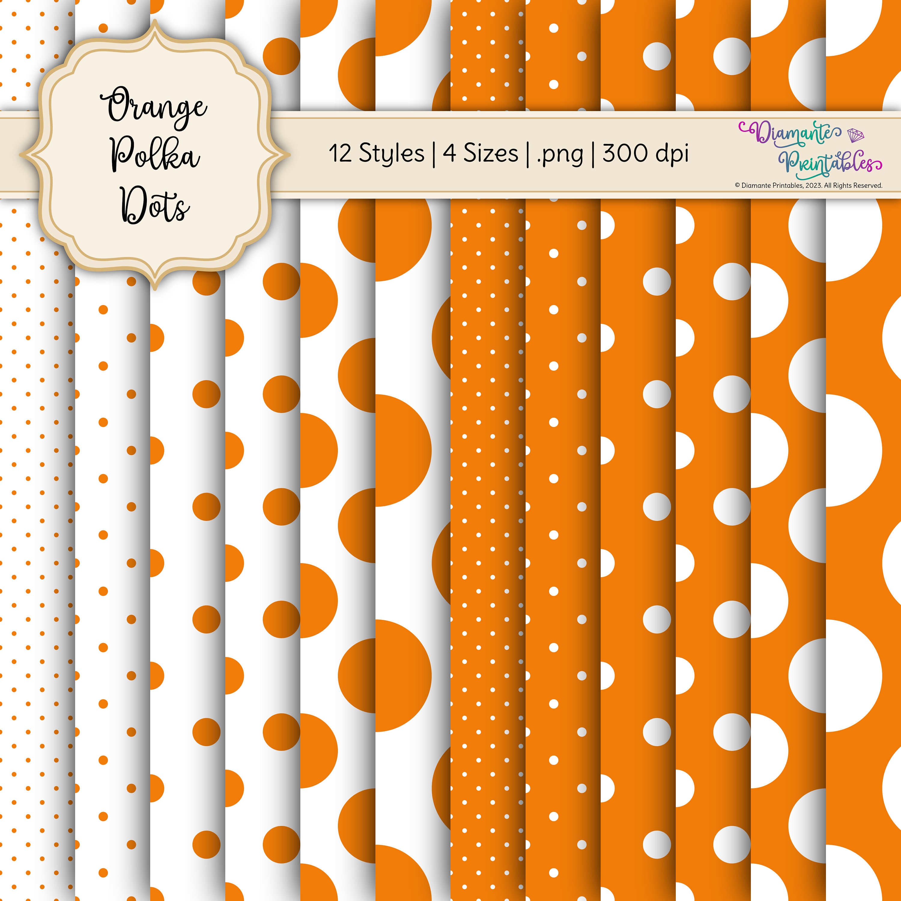Orange and White Polka Dots Digital Paper Pack 12 Styles 4 - Etsy