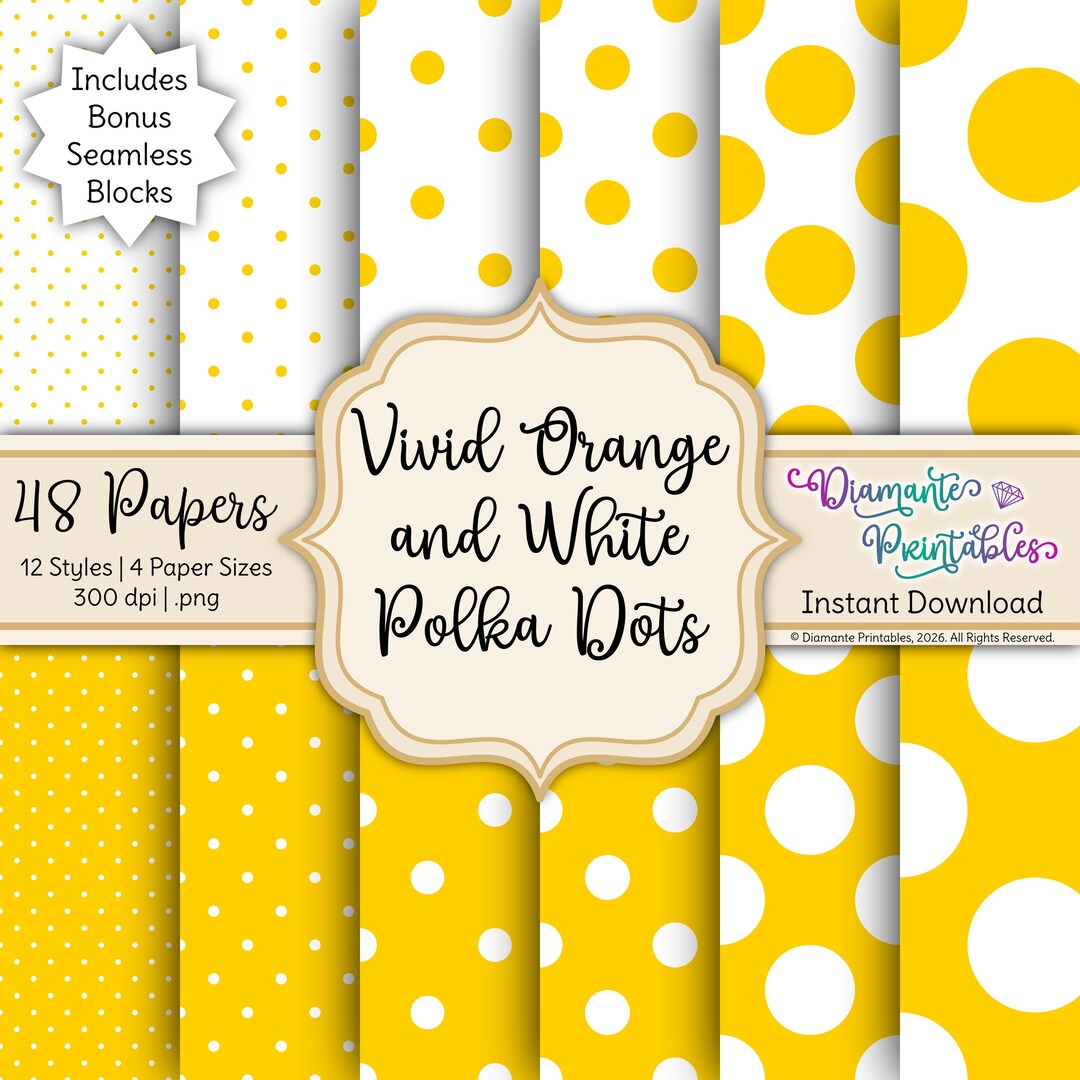 Vivid Orange and White Polka Dots Digital Paper | Fluorescents Color ...