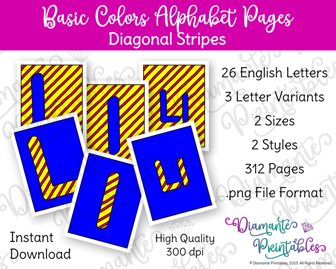 Printable Alphabet Poster Bundle | Diagonal Stripes Bulletin Board ...