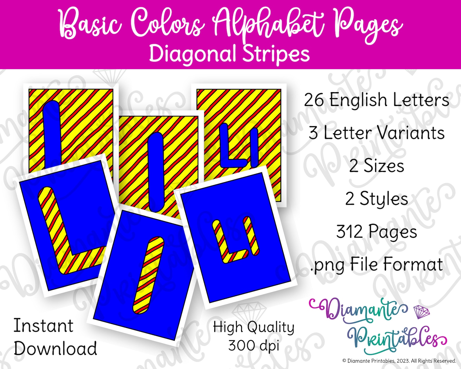 Printable Alphabet Poster Bundle | Diagonal Stripes Bulletin Board ...
