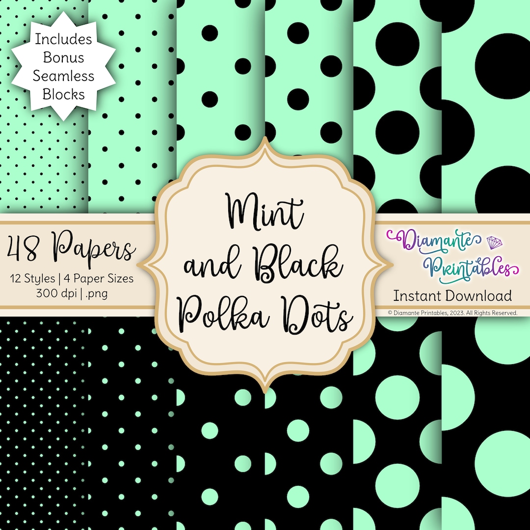 Mint and Black Polka Dots Digital Paper Pack | 12 Styles | 4 Sizes ...