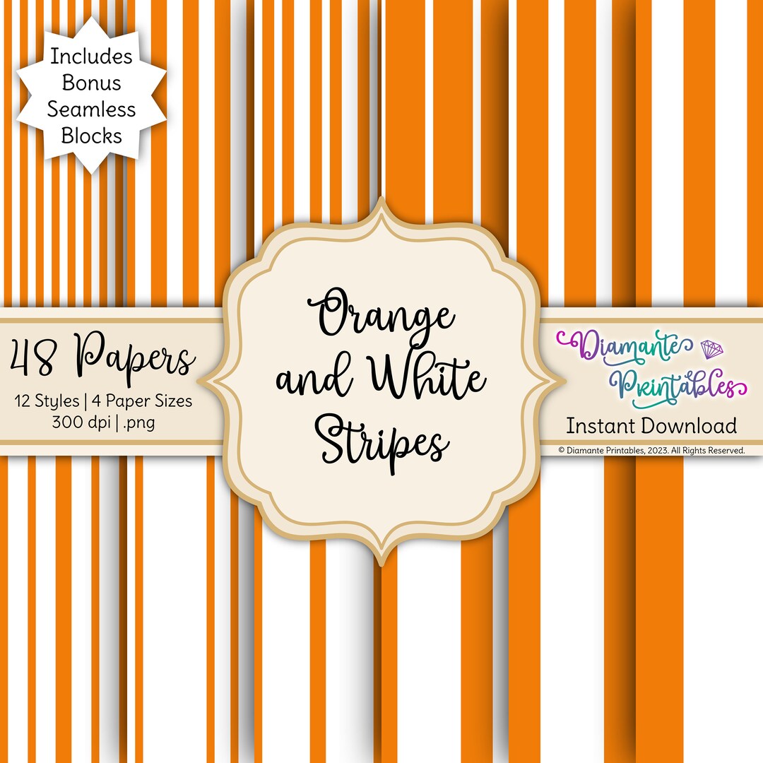 Orange and White Stripes Digital Paper Pack | 12 Styles | 4 Sizes ...