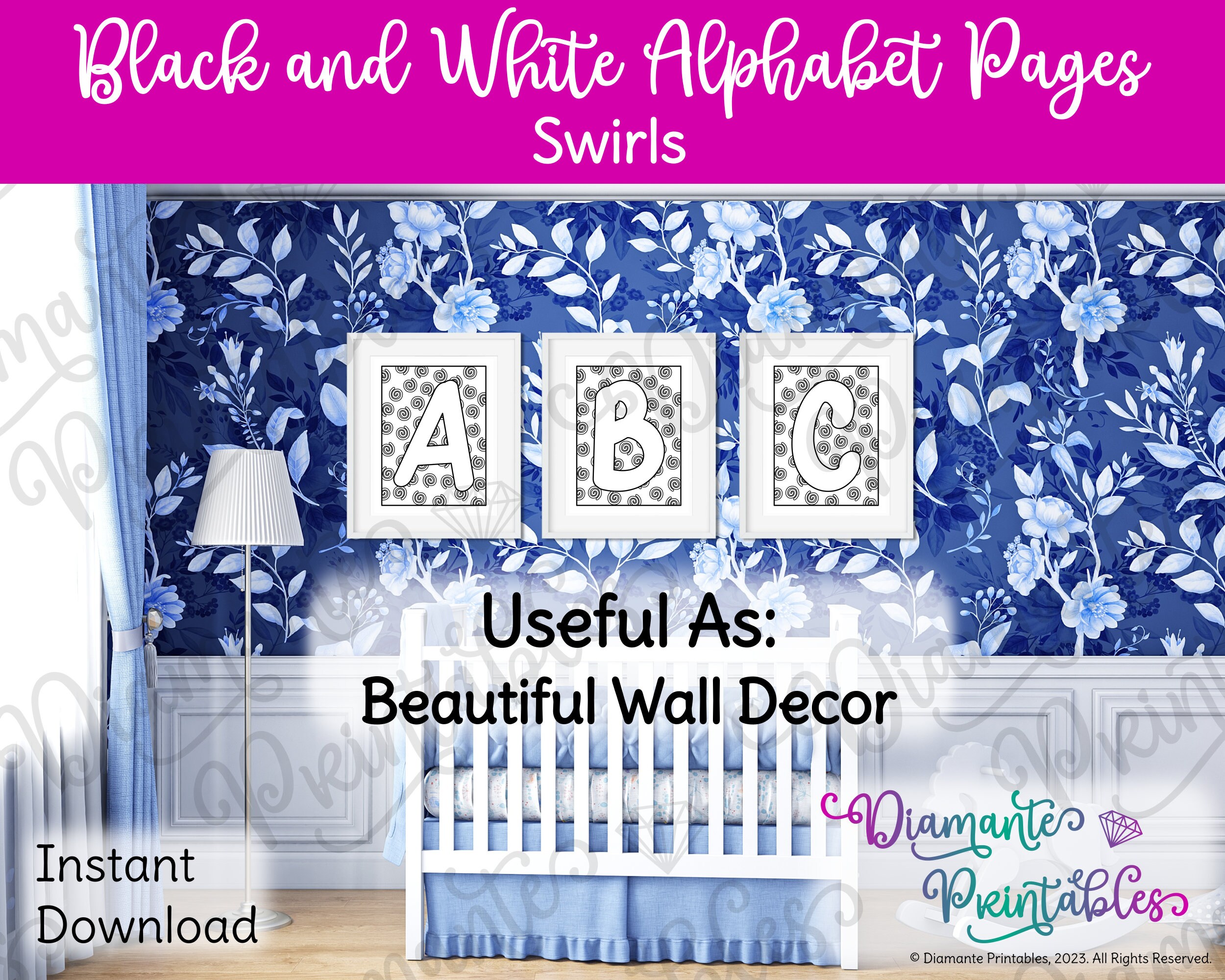 Printable Alphabet Poster Bundle Swirls Bulletin Board Letters Black ...