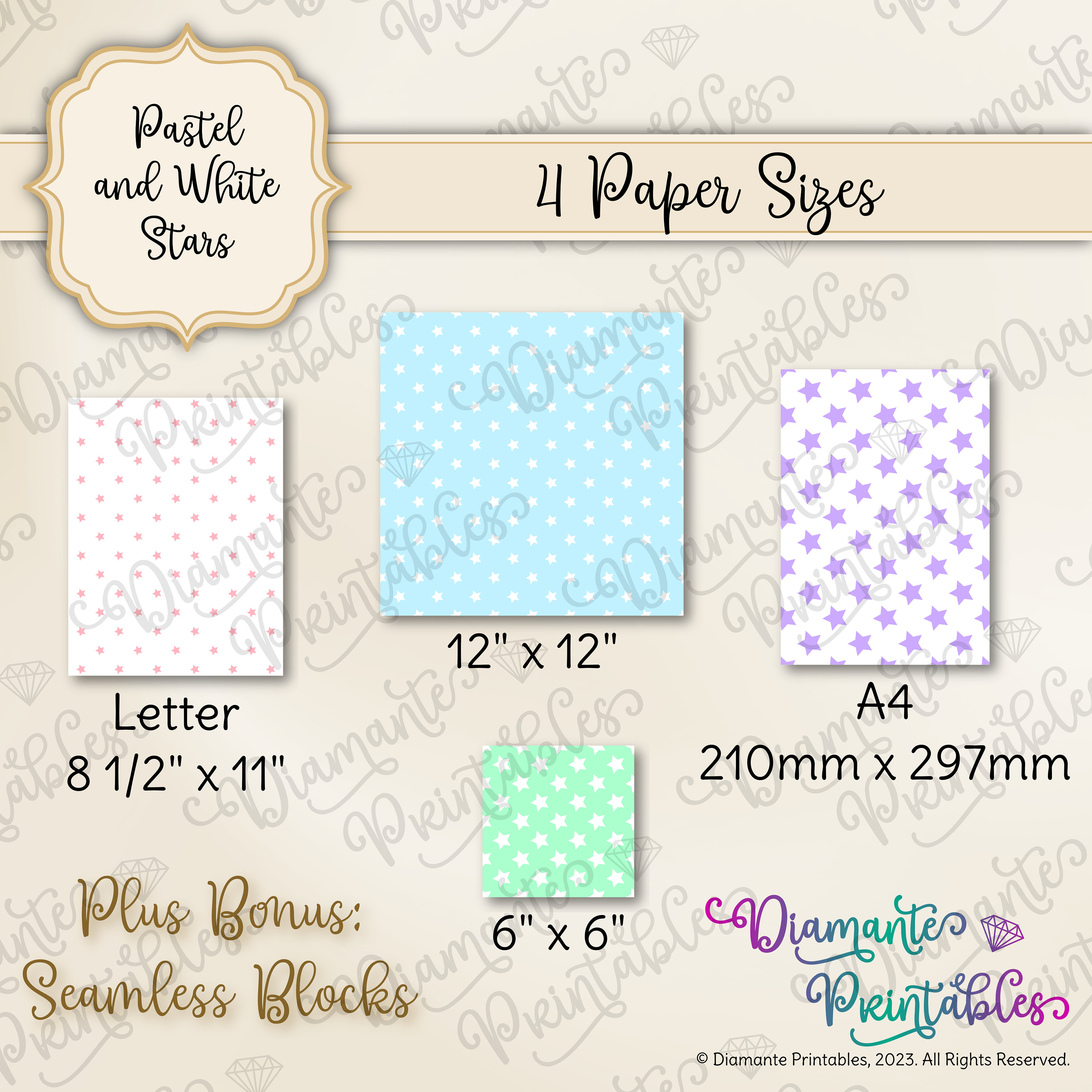 Stars Digital Paper Pack Pastel Colors 12 Colors 144 Styles 4 Sizes ...