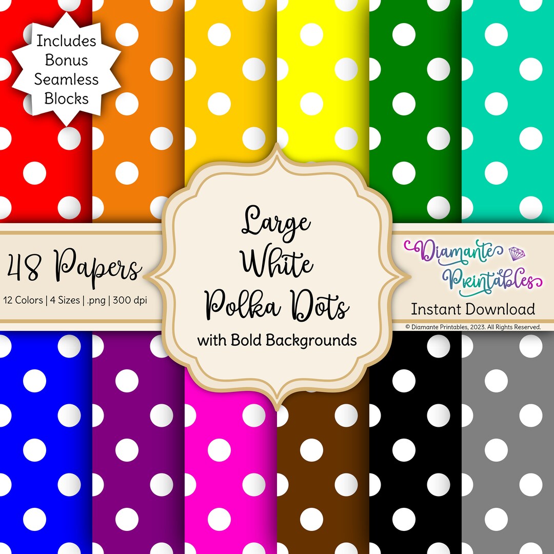 Large White Polka Dots on Bold Backgrounds Digital Paper Pack - Etsy