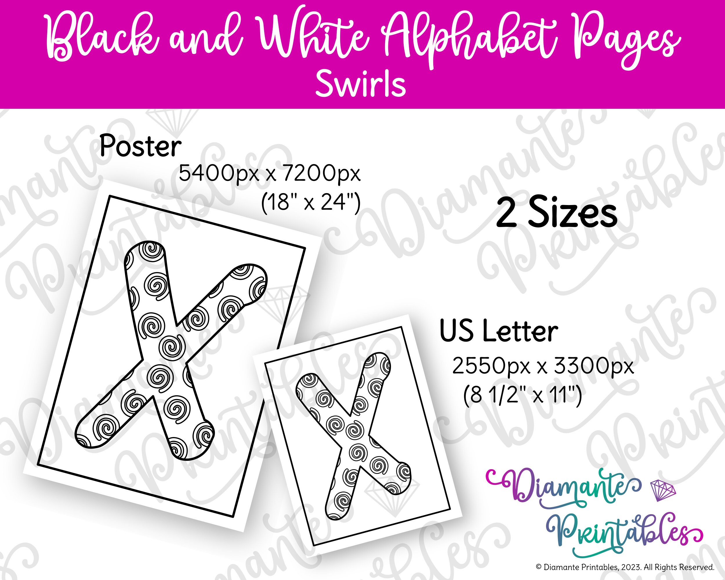 Printable Alphabet Poster Bundle Swirls Bulletin Board Letters Black ...