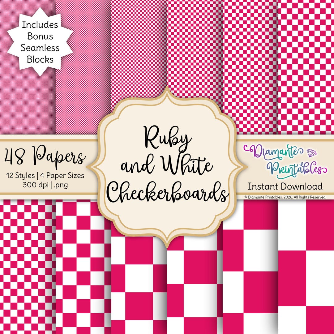 Ruby and White Checkerboards Digital Paper Pack | Birthstones ...