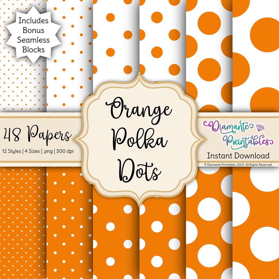 Orange and White Polka Dots Digital Paper Pack 12 Styles 4 - Etsy