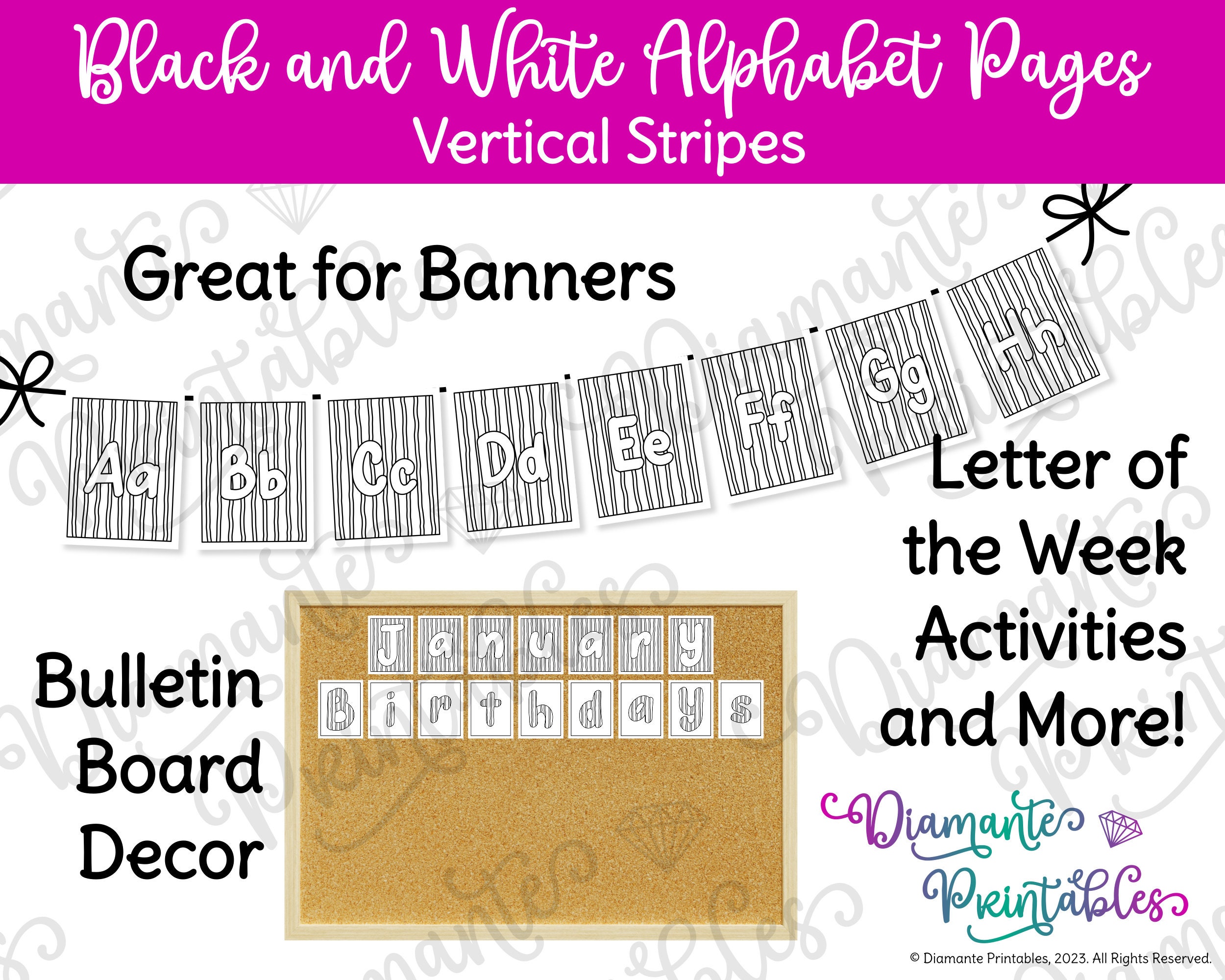 Printable Alphabet Poster Bundle Vertical Stripes Bulletin Board ...