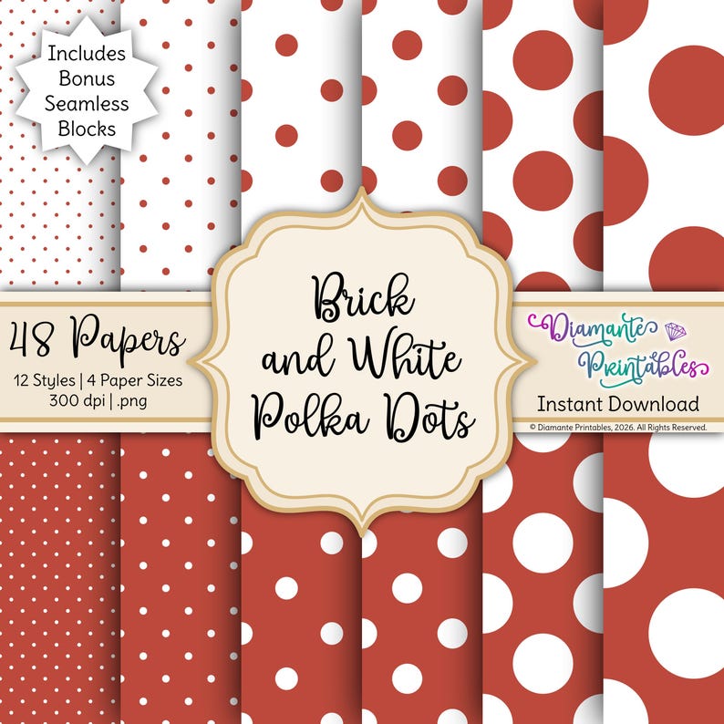 Brick and White Polka Dots Digital Paper | Earth Tones Collection | 4 ...