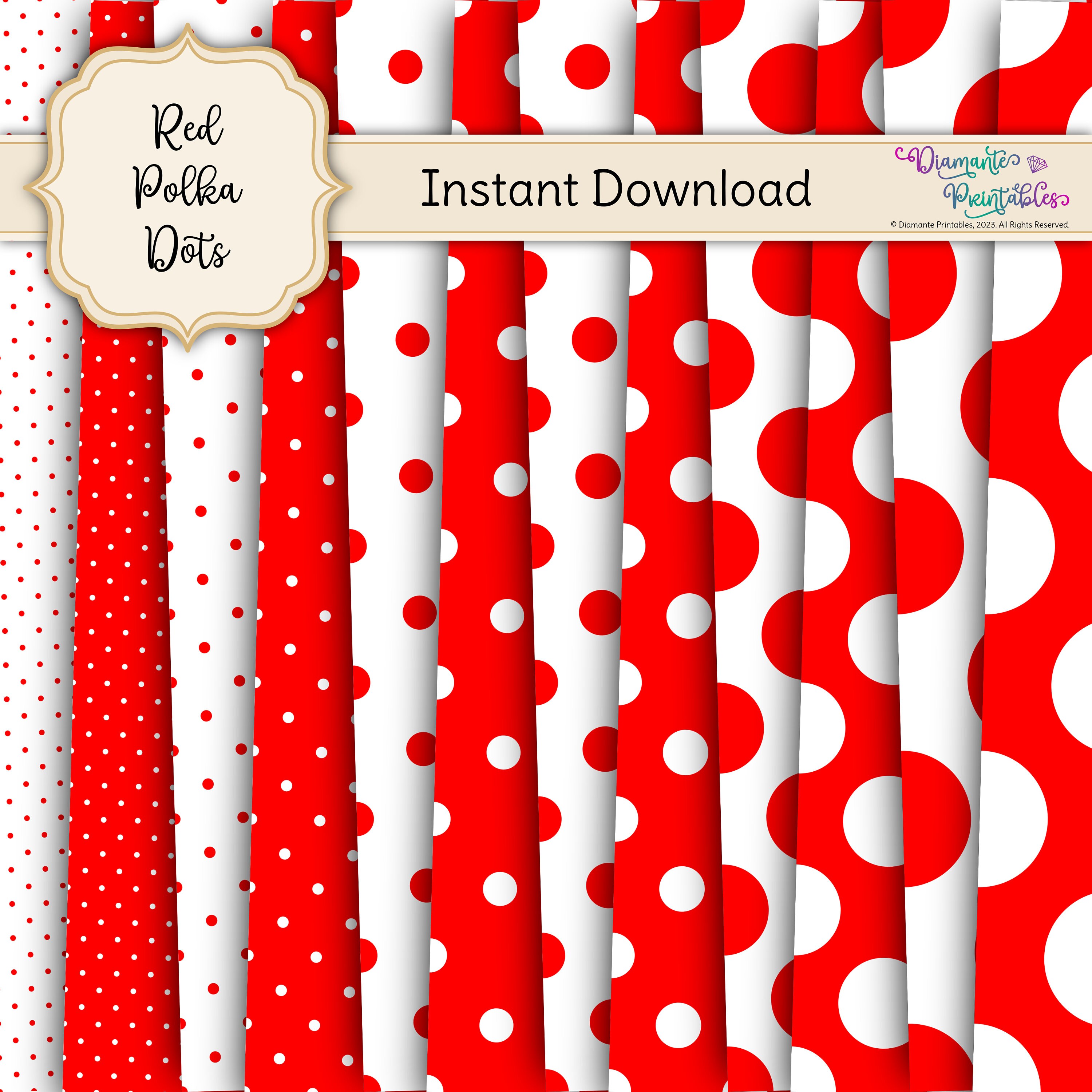Red and White Polka Dots Digital Paper Pack 12 Styles 4 - Etsy
