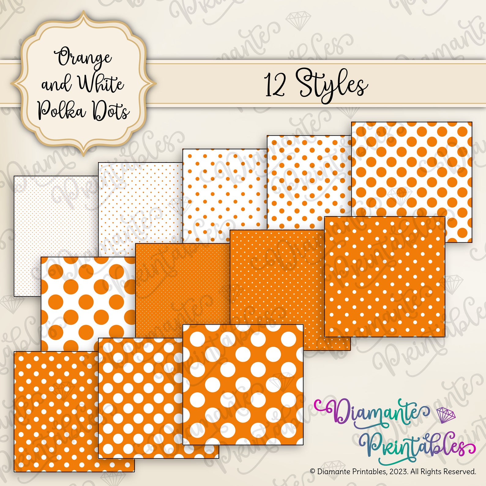 Orange and White Polka Dots Digital Paper Pack | 12 Styles | 4 Sizes ...