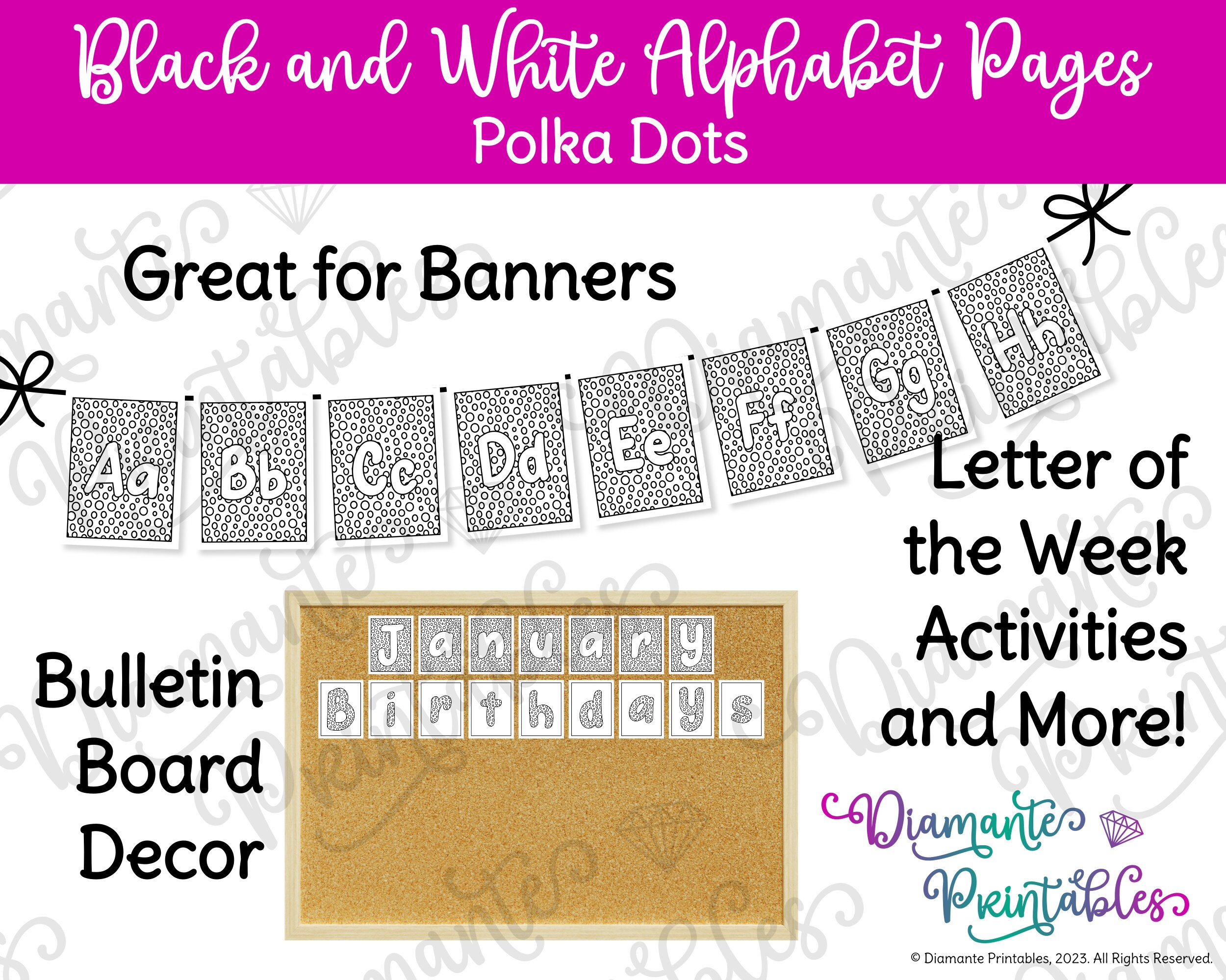 Printable Alphabet Poster Bundle | Polka Dots Bulletin Board Letters ...