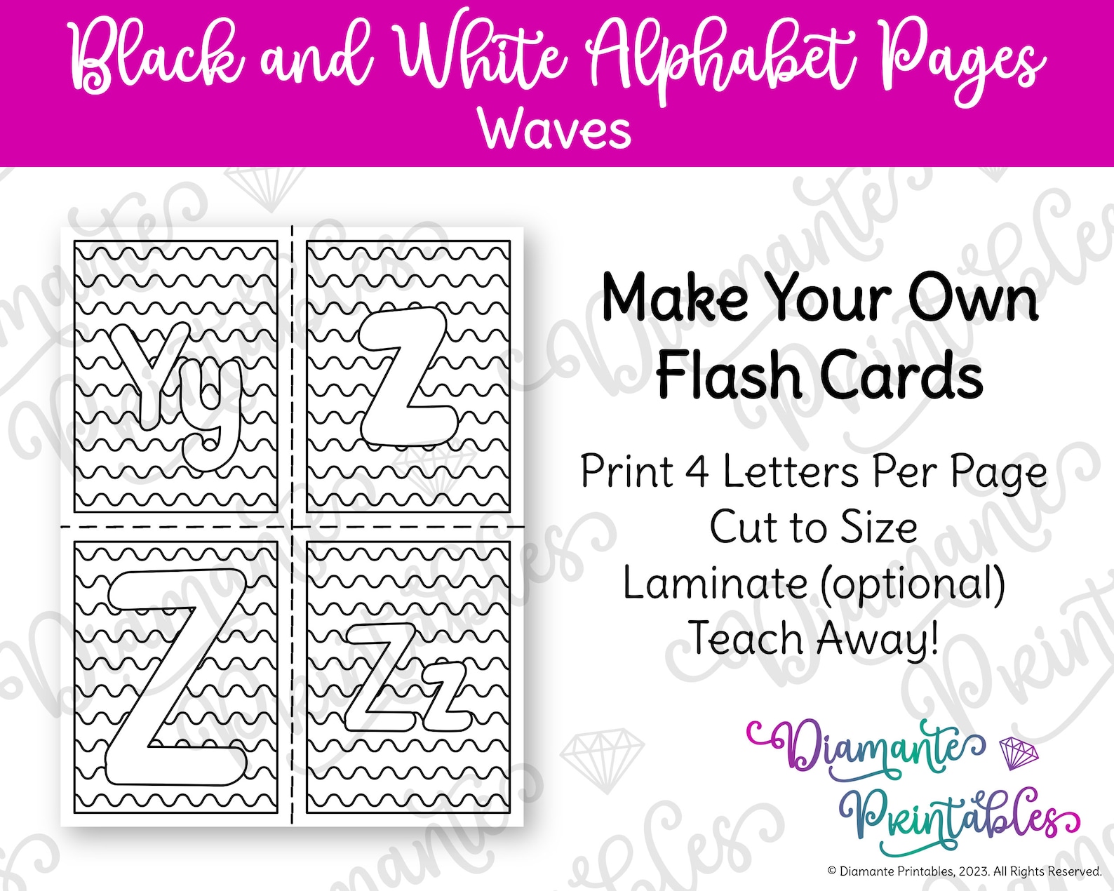 Printable Alphabet Poster Bundle | Waves Bulletin Board Letters | Black ...