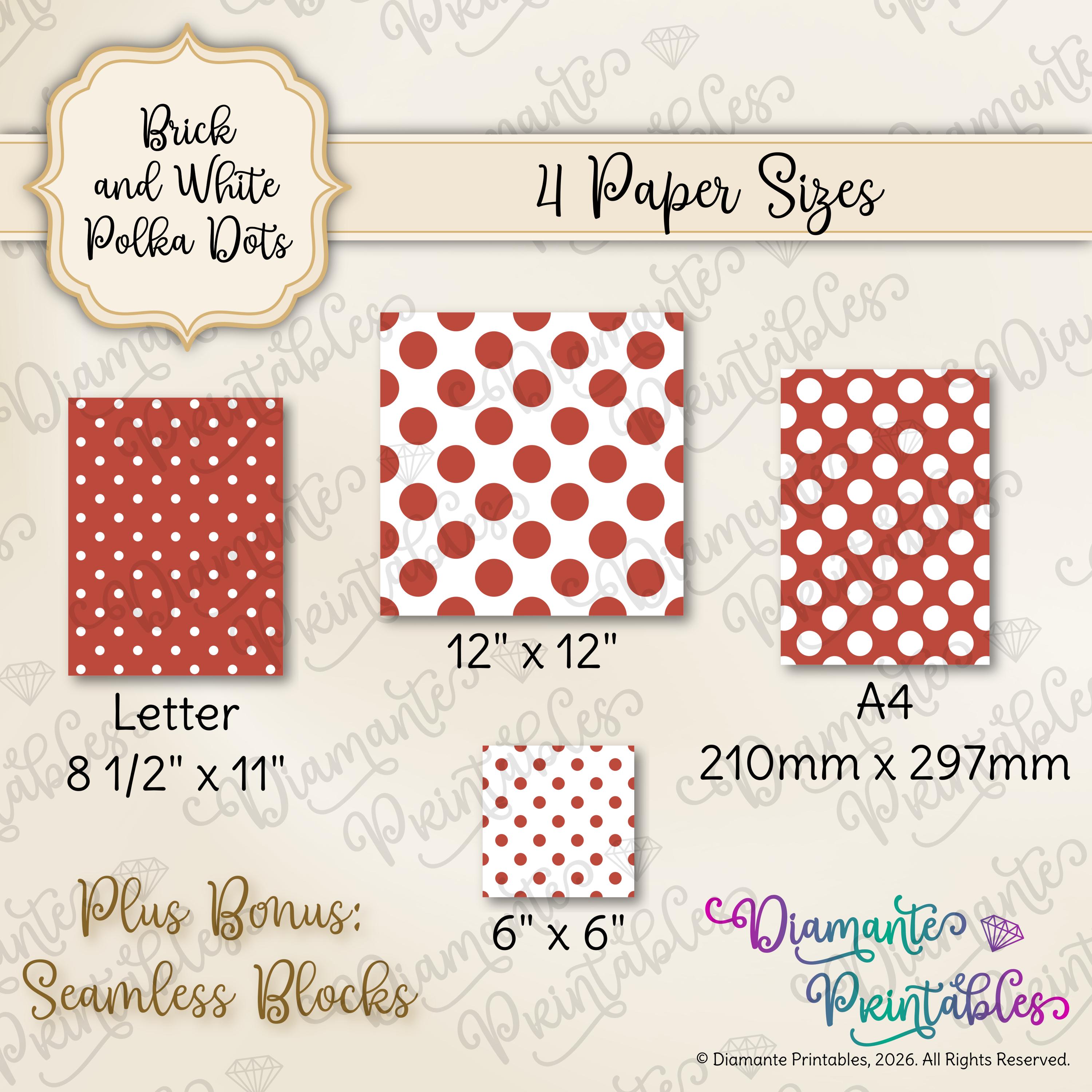 Brick and White Polka Dots Digital Paper | Earth Tones Collection | 4 ...