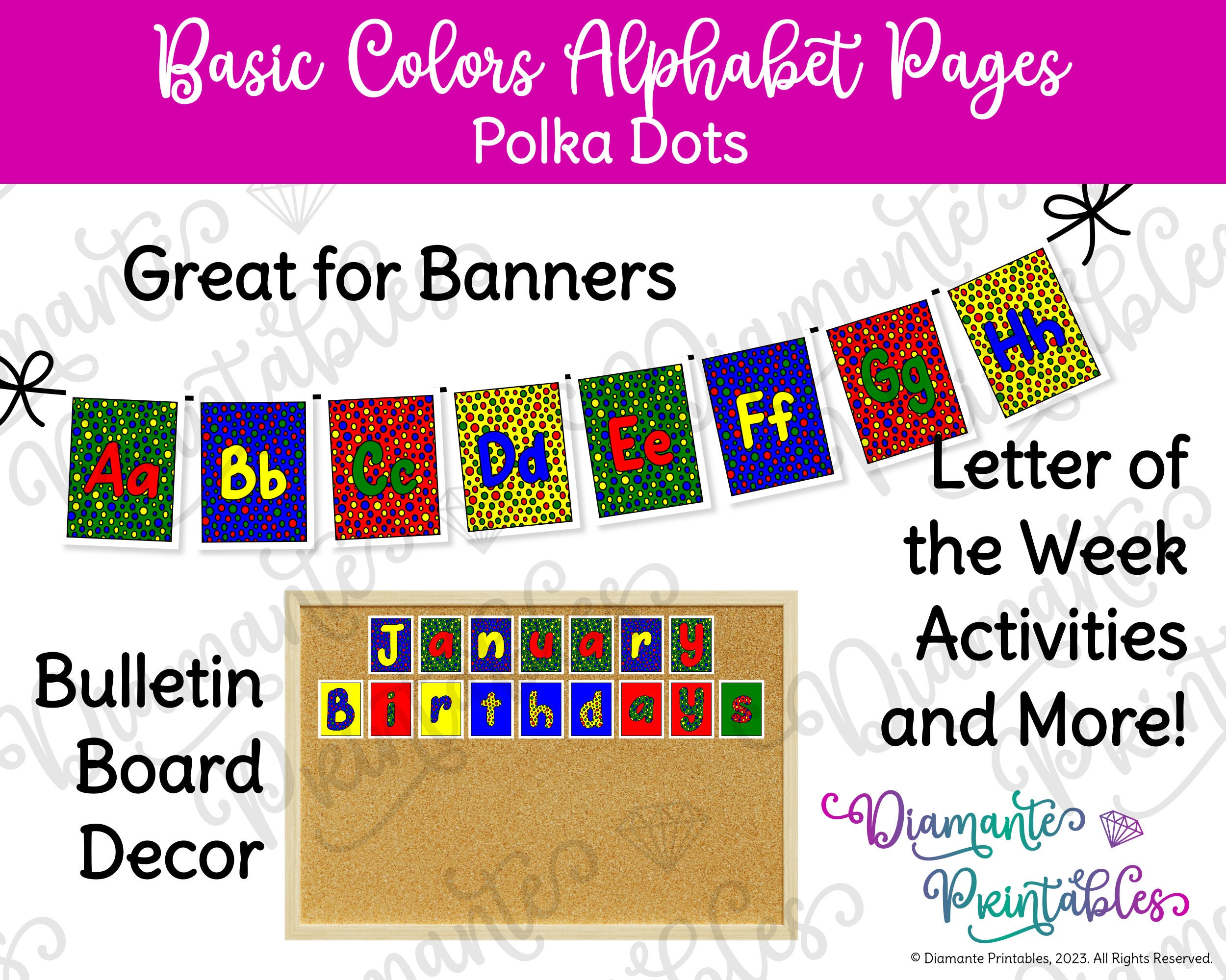 Printable Alphabet Poster Bundle Polka Dots Bulletin Board Letters ...