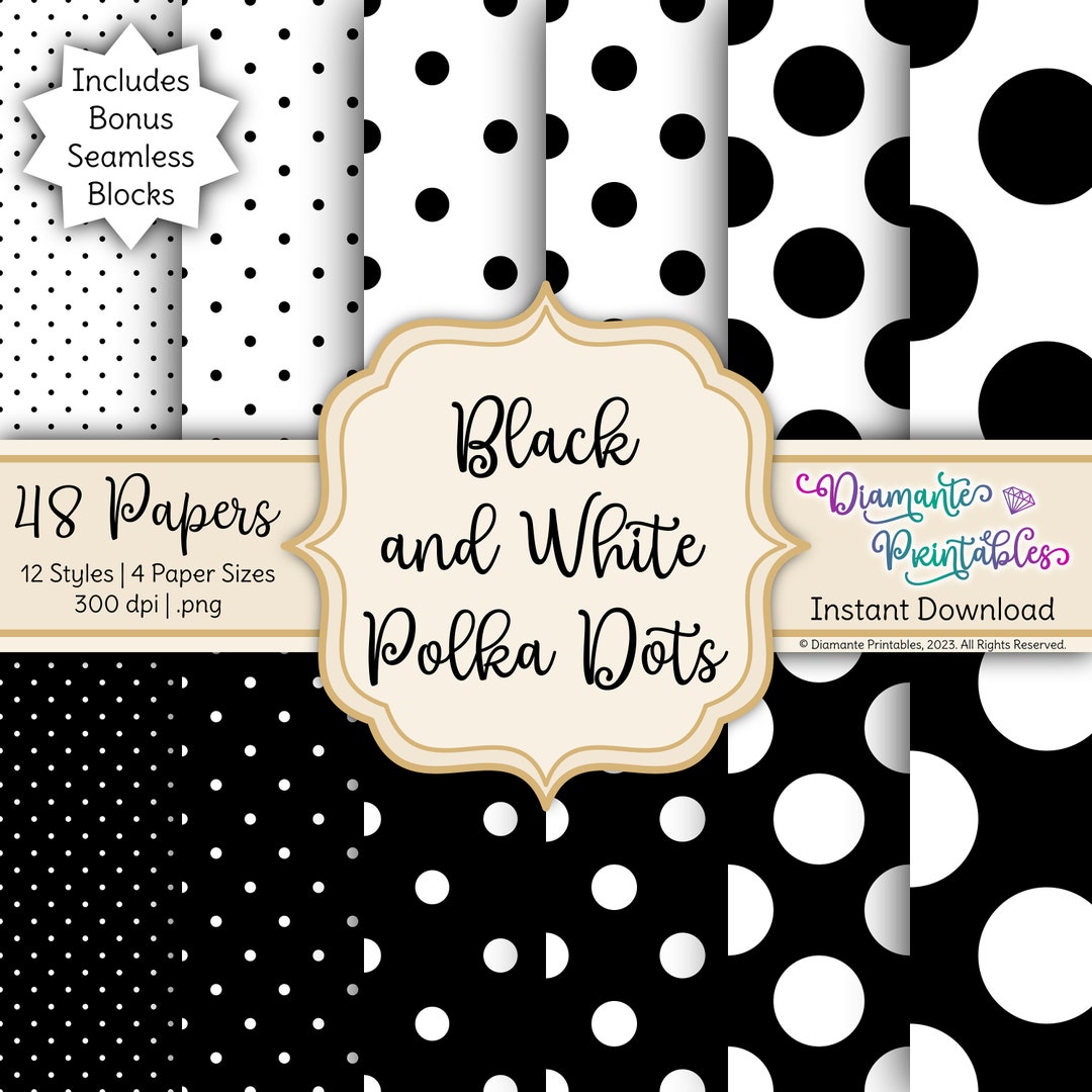Black and White Polka Dots Digital Paper Pack | 12 Styles | 4 Sizes ...