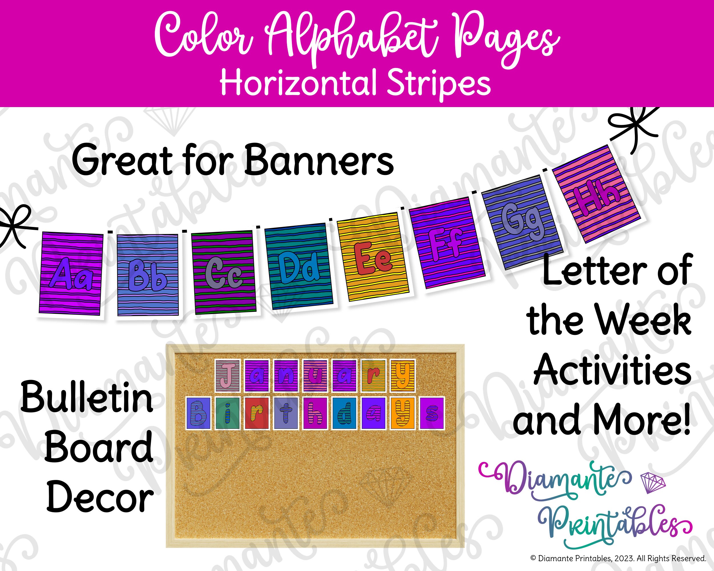 Printable Alphabet Poster Bundle | Horizontal Stripes Bulletin Board ...