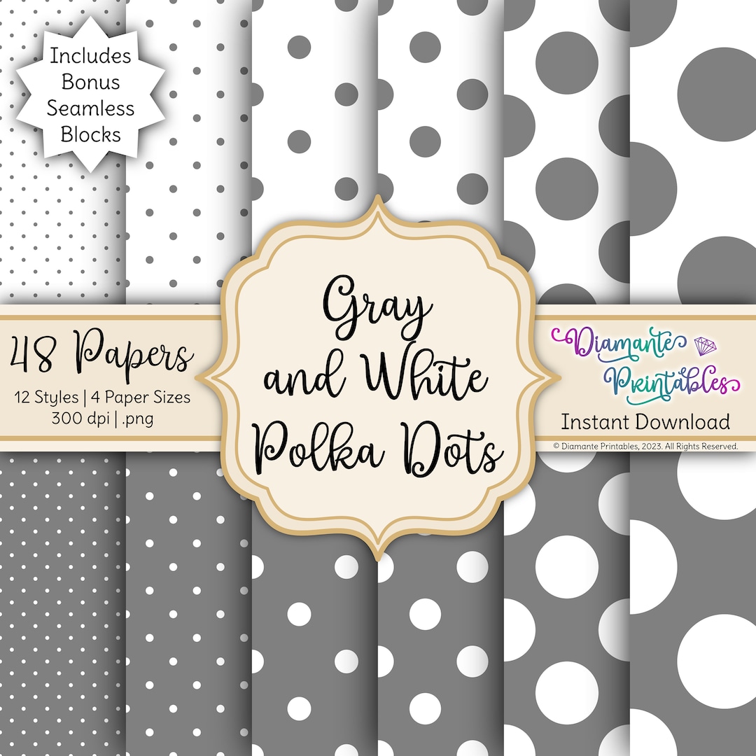 Gray and White Polka Dots Digital Paper Pack | 12 Styles | 4 Sizes ...
