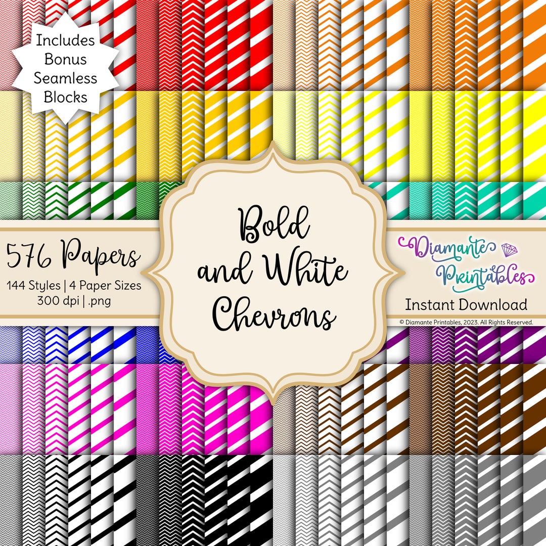 Chevrons Digital Paper Pack | Bold Colors | 12 Colors | 144 Styles | 4 ...