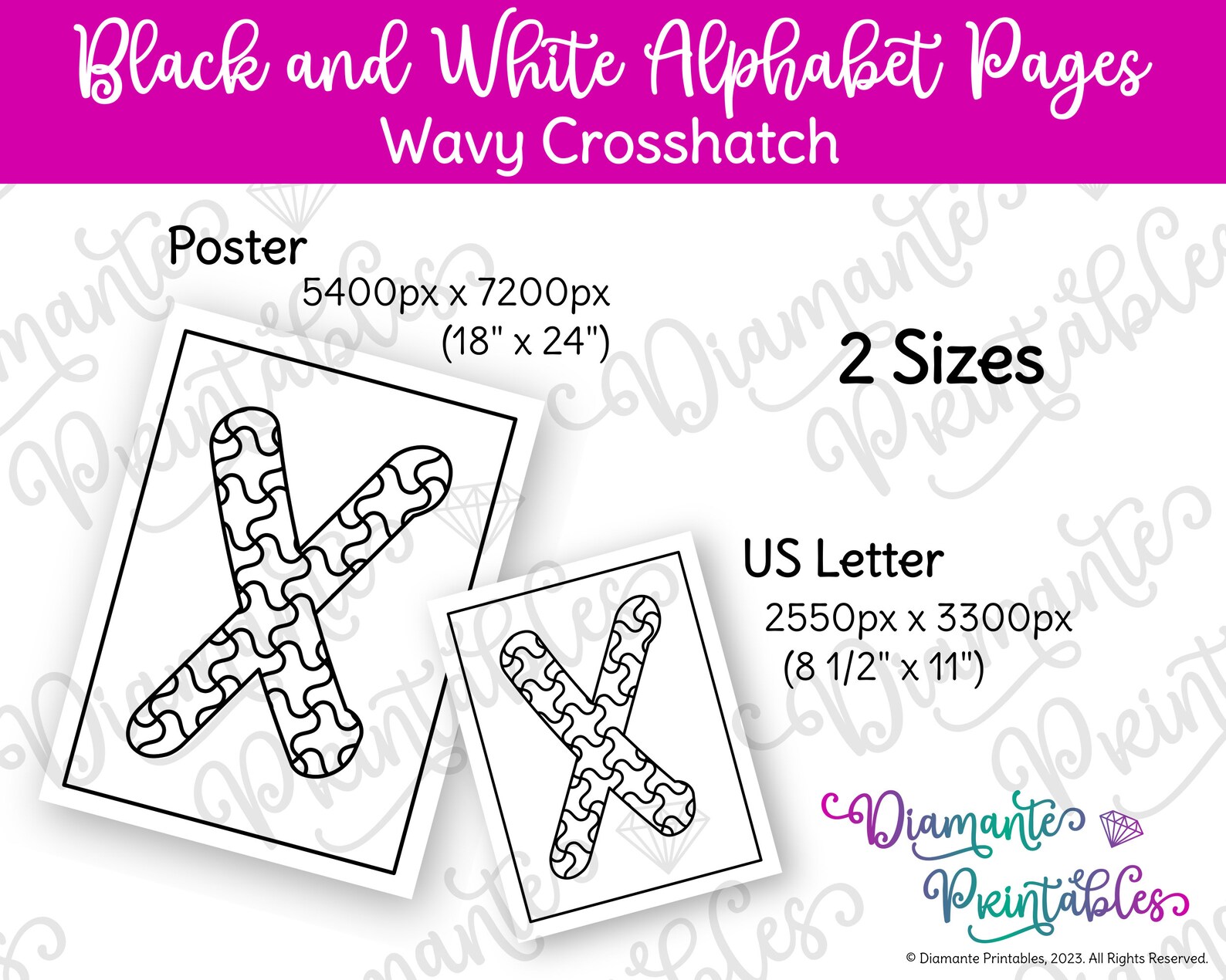Printable Alphabet Poster Bundle | Wavy Crosshatch Bulletin Board ...