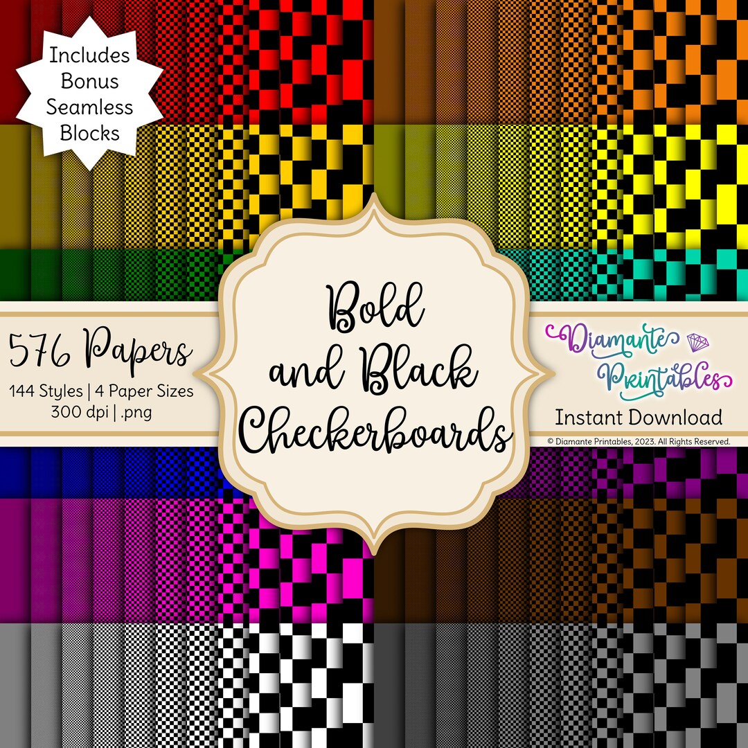 Checkerboards Digital Paper Pack | Bold Colors | 12 Colors | 144 Styles ...