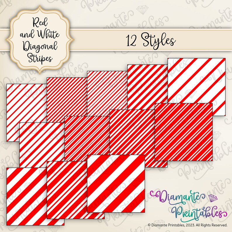 Red and White Diagonal Stripes Digital Paper Pack | 12 Styles | 4 Sizes ...