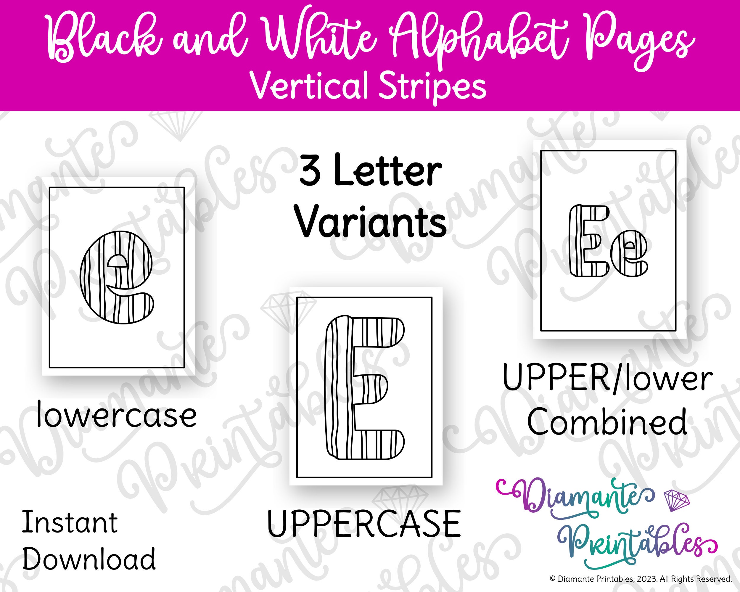 Printable Alphabet Poster Bundle Vertical Stripes Bulletin Board ...