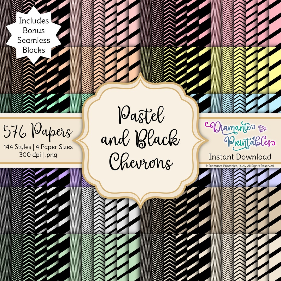Pastel and Black Chevrons Digital Paper Pack 12 Styles 4 - Etsy