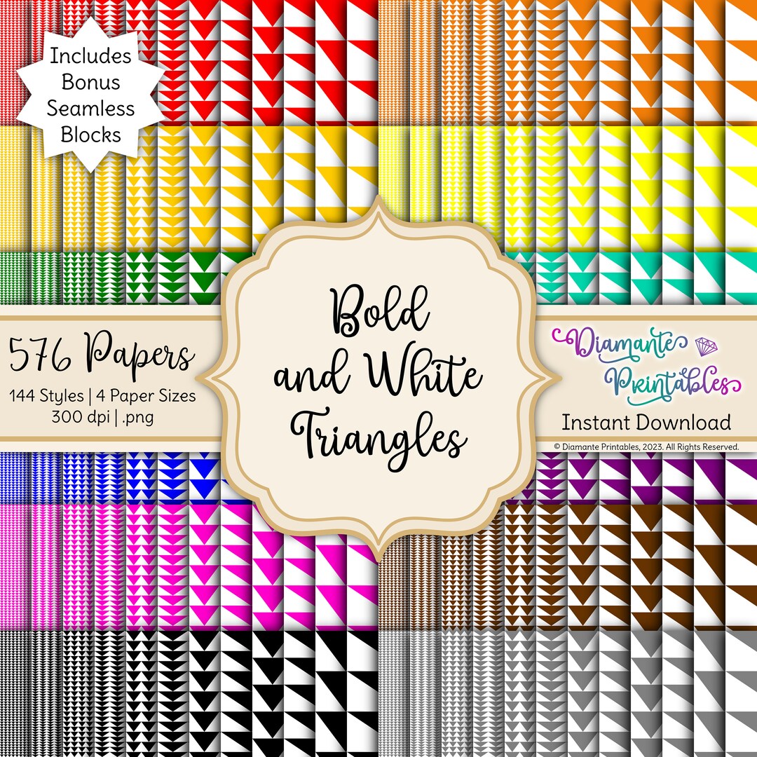 Triangles Digital Paper Pack | Bold Colors | 12 Colors | 144 Styles | 4 ...