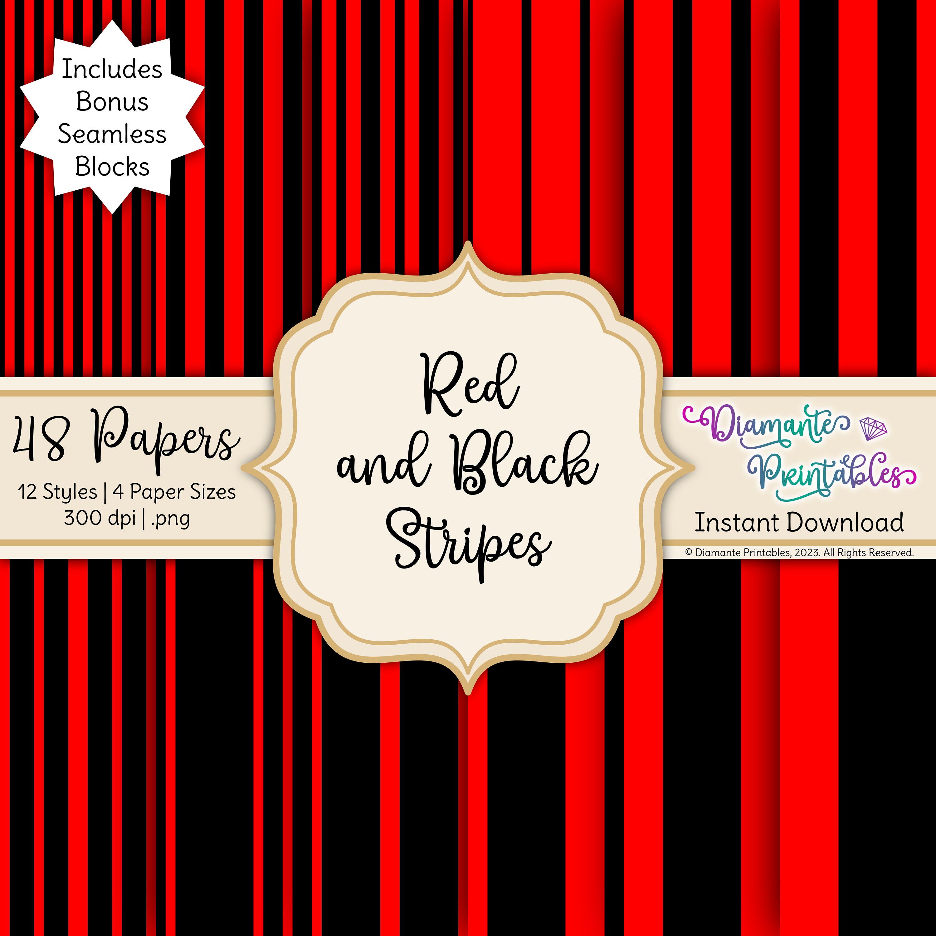 Red and Black Stripes Digital Paper Pack | 12 Styles | 4 Sizes ...