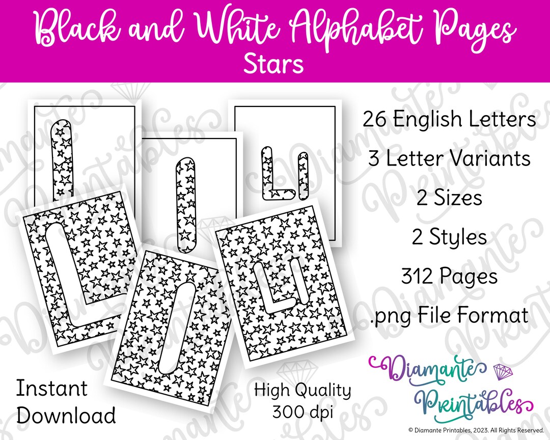 Printable Alphabet Poster Bundle | Stars Bulletin Board Letters | Black ...