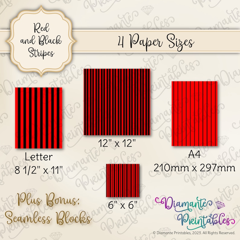 Red and Black Stripes Digital Paper Pack | 12 Styles | 4 Sizes ...