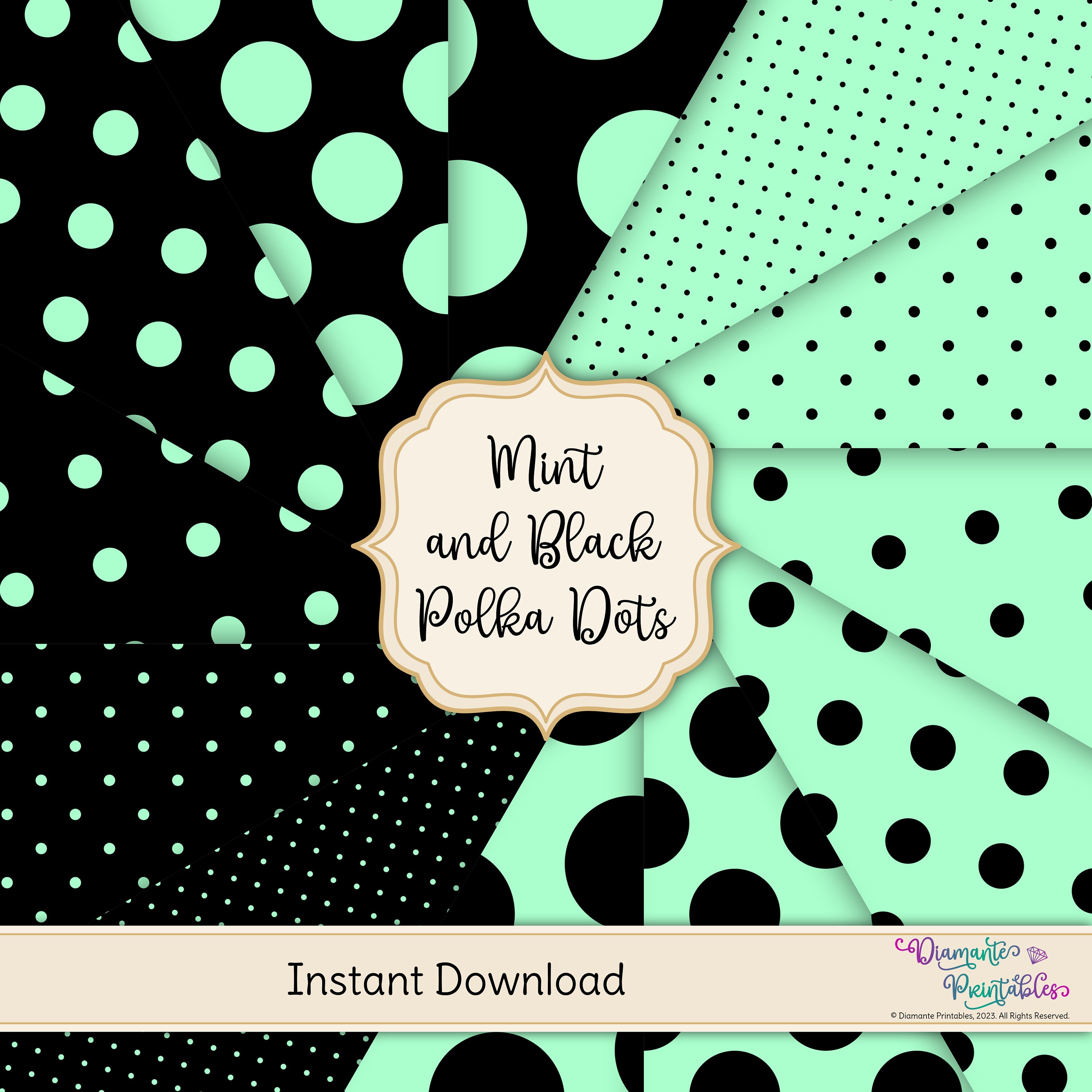 Mint and Black Polka Dots Digital Paper Pack | 12 Styles | 4 Sizes ...
