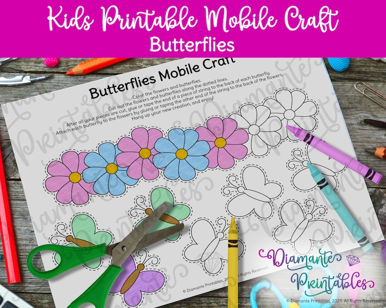 Butterflies Printable Mobile Craft Scissor Skills, Fine Motor Skills ...