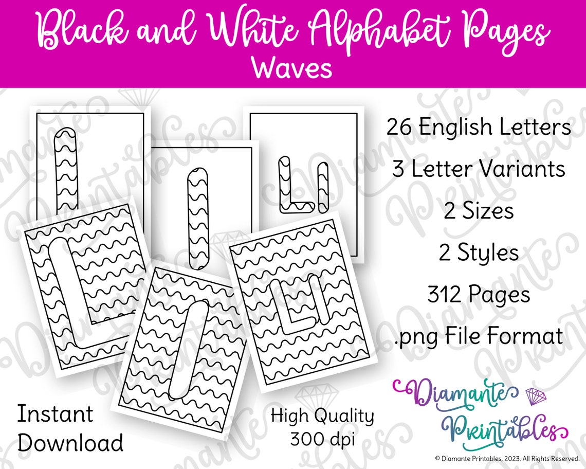 Printable Alphabet Poster Bundle | Waves Bulletin Board Letters | Black ...