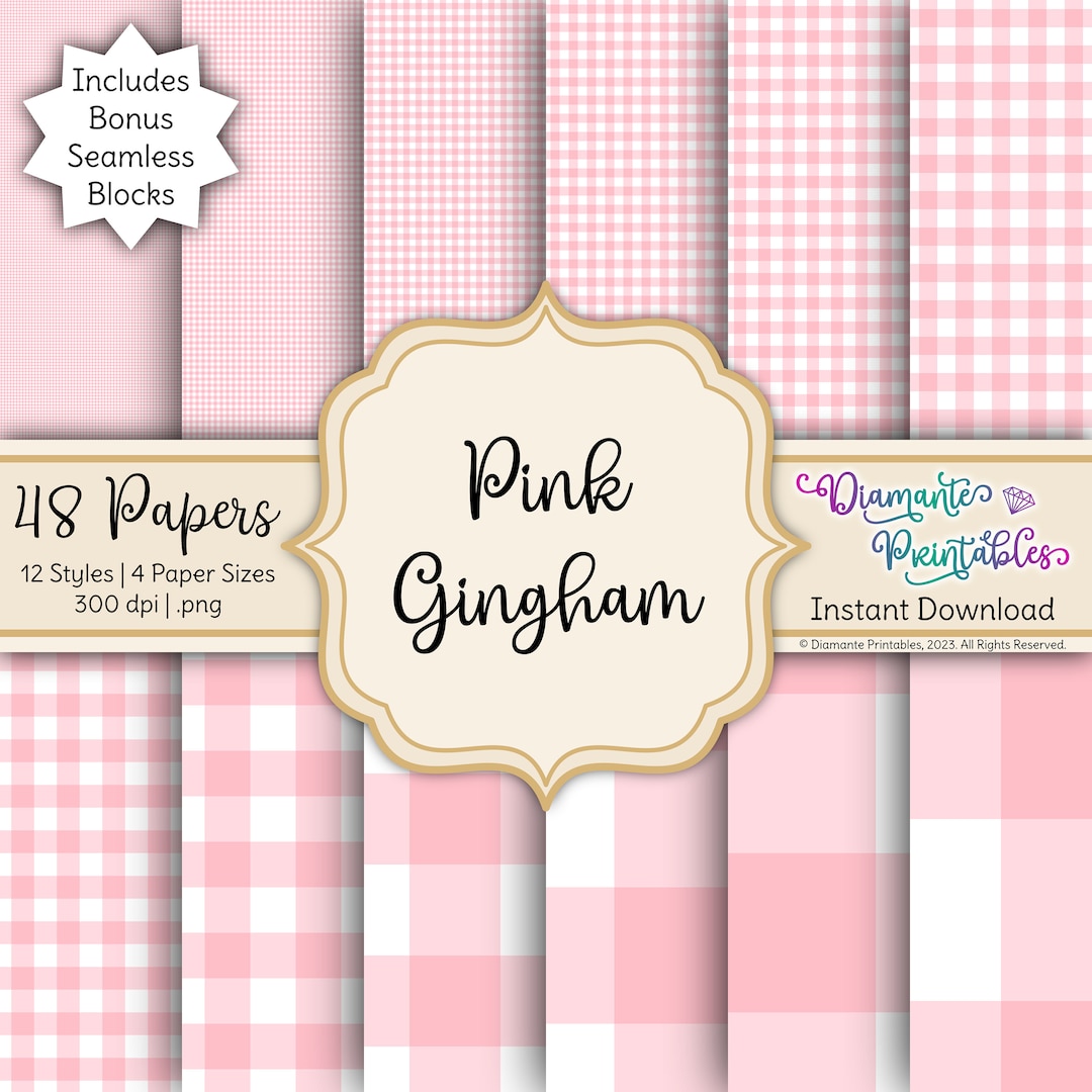 Pink Gingham Digital Paper Pack | 12 Styles | 4 Sizes | Instant ...