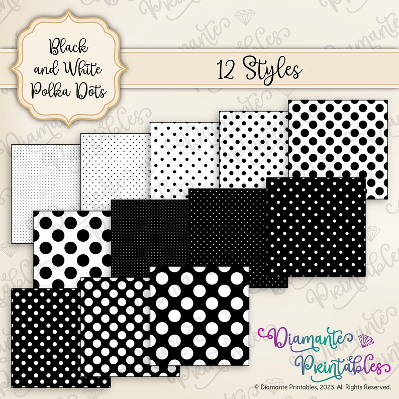 Black and White Polka Dots Digital Paper Pack | 12 Styles | 4 Sizes ...