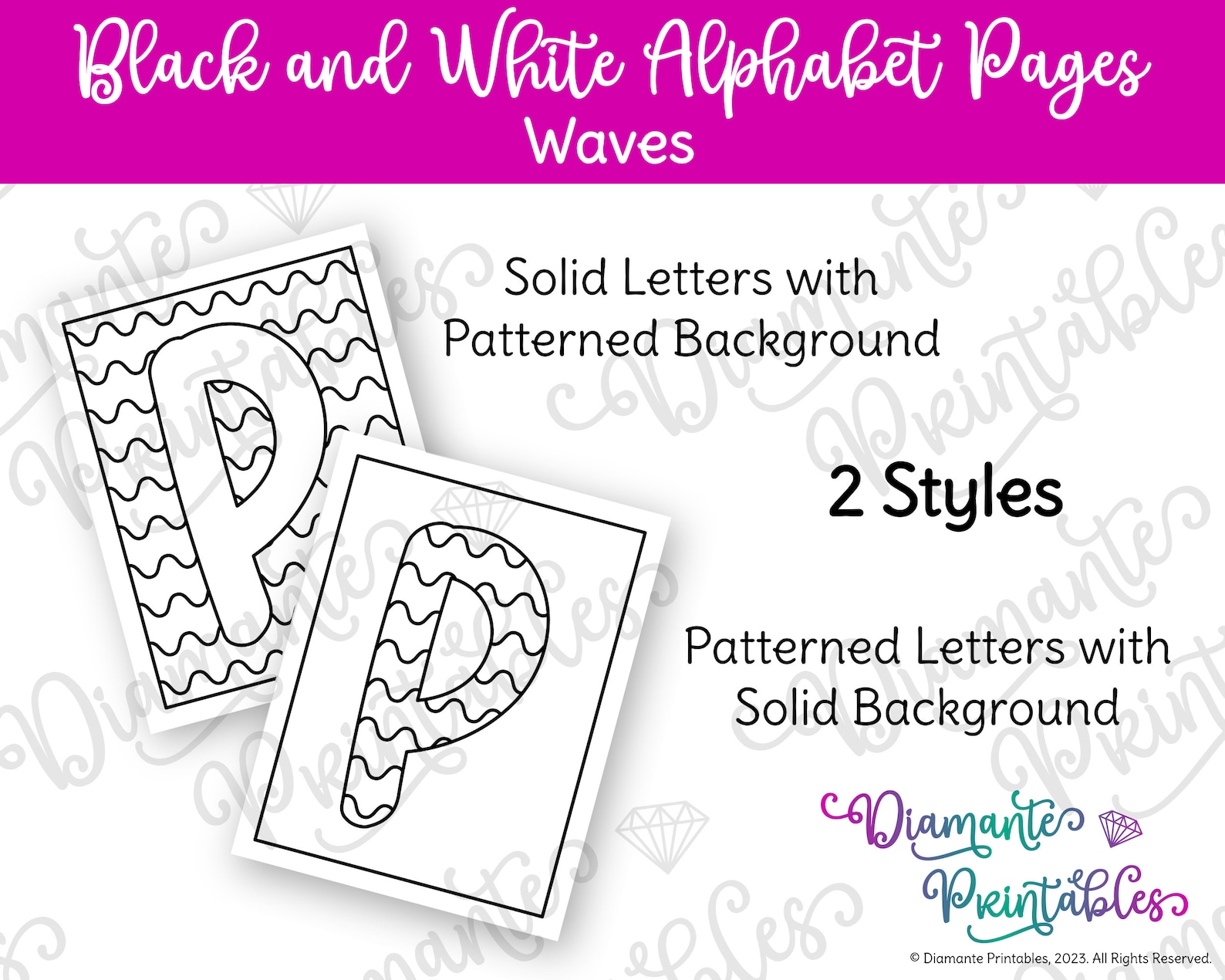Printable Alphabet Poster Bundle | Waves Bulletin Board Letters | Black ...