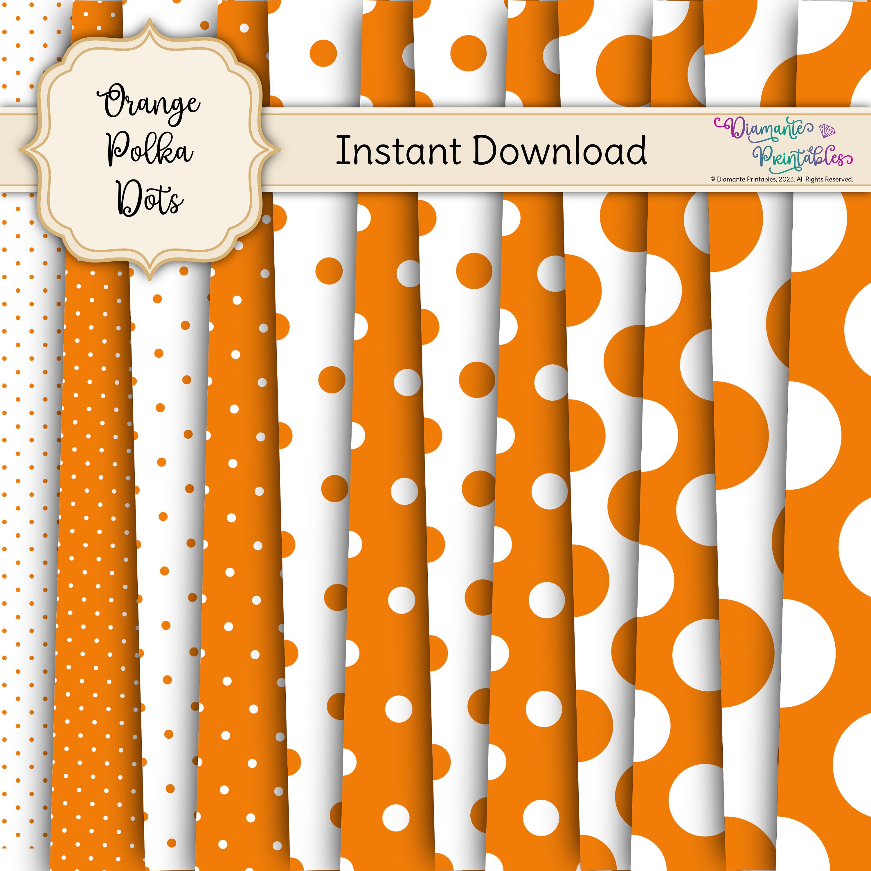 Orange and White Polka Dots Digital Paper Pack 12 Styles 4 - Etsy