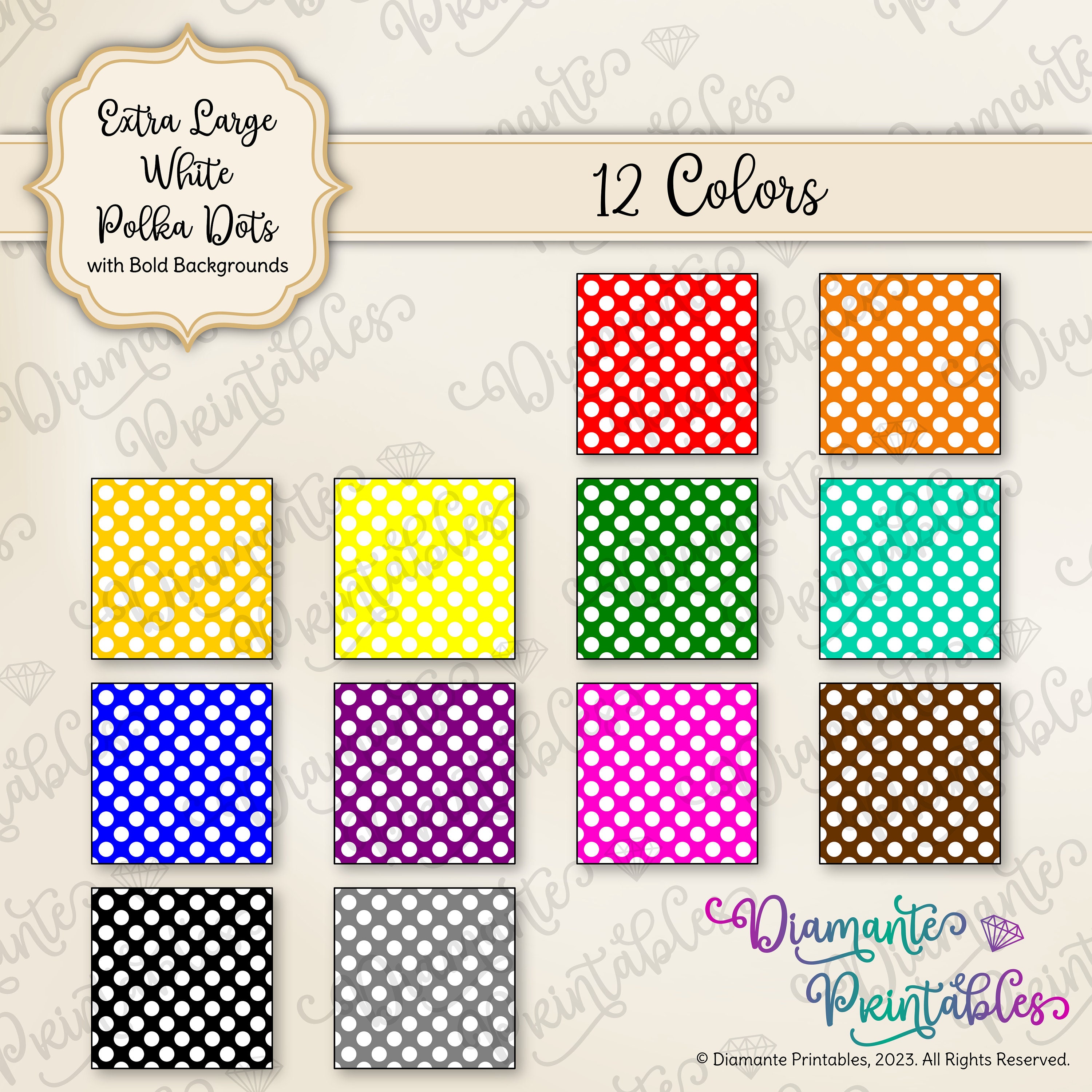 Extra Large White Polka Dots on Bold Backgrounds Digital Paper - Etsy