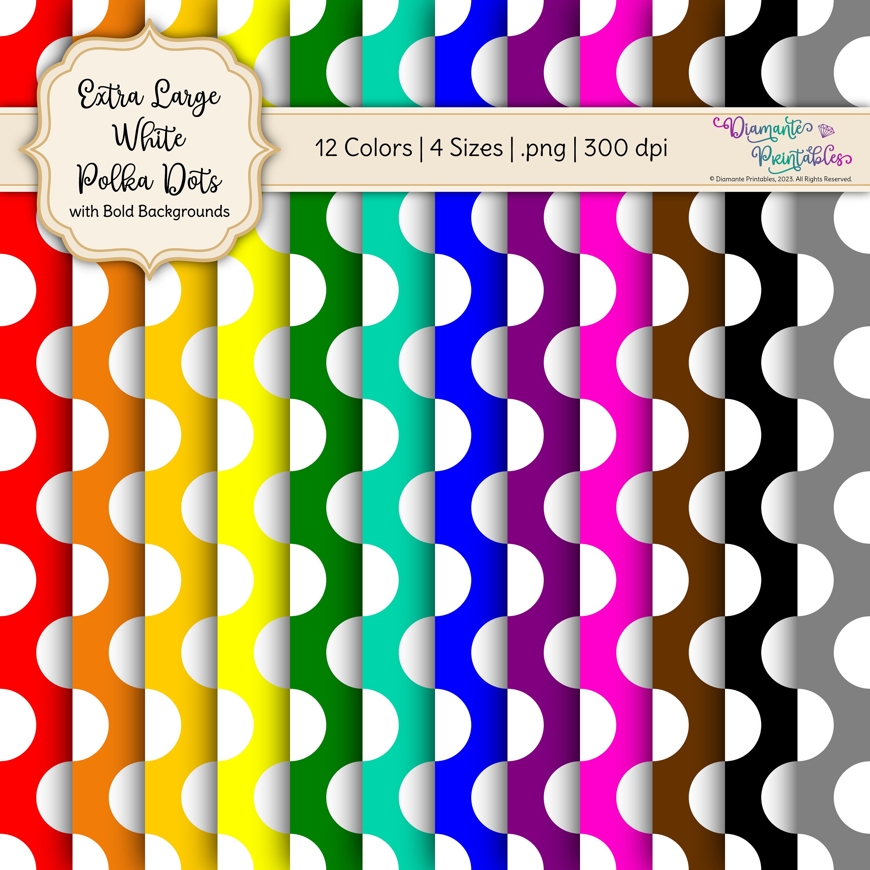 Extra Large White Polka Dots on Bold Backgrounds Digital Paper - Etsy